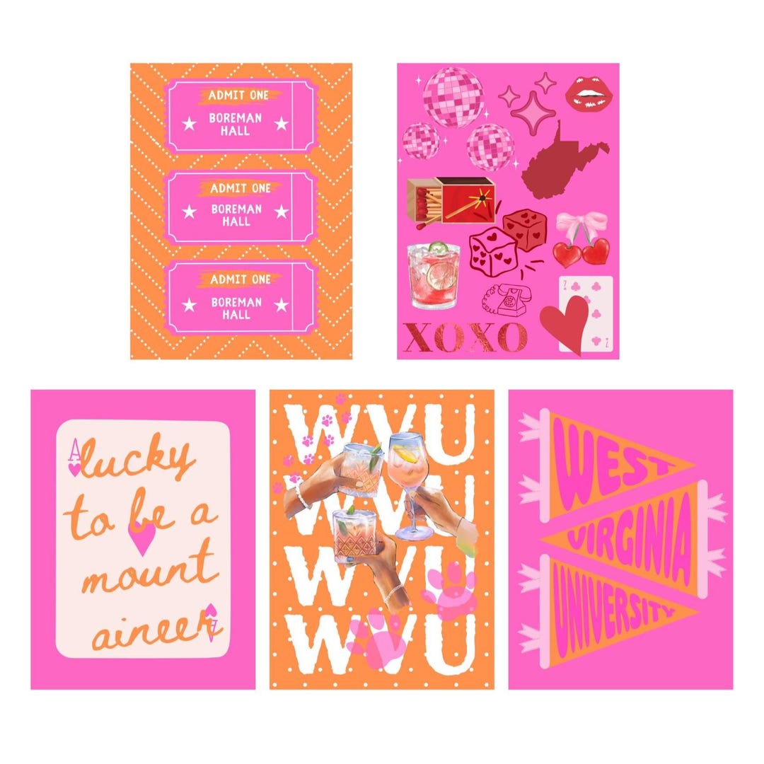 West Virginia University Orange Pink Art Print Bundle - Etsy
