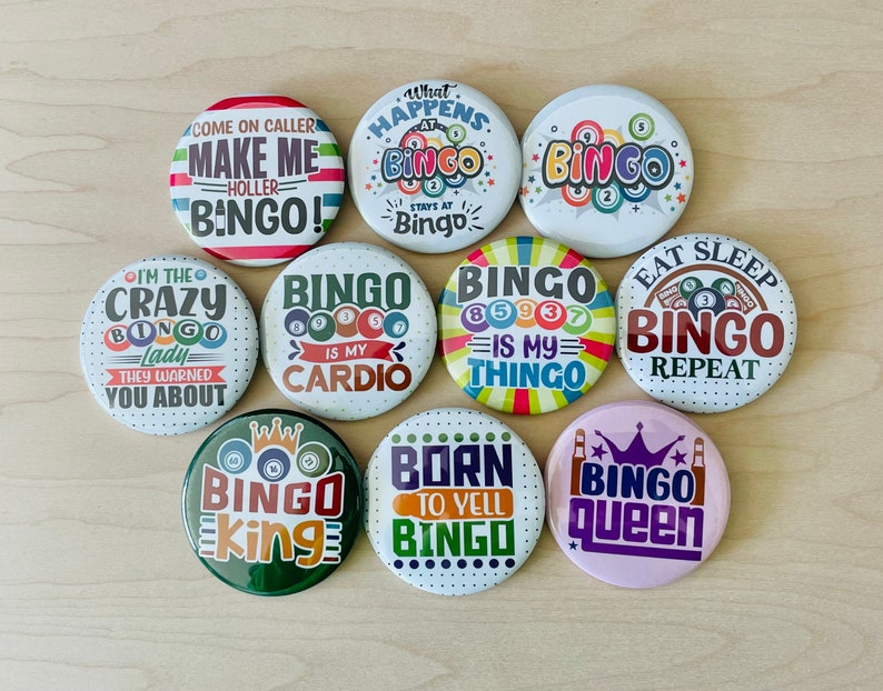 Bingo Button Pins Set of 10 - 1.25", 1.75", and 2.25” Metal Pin Back ...