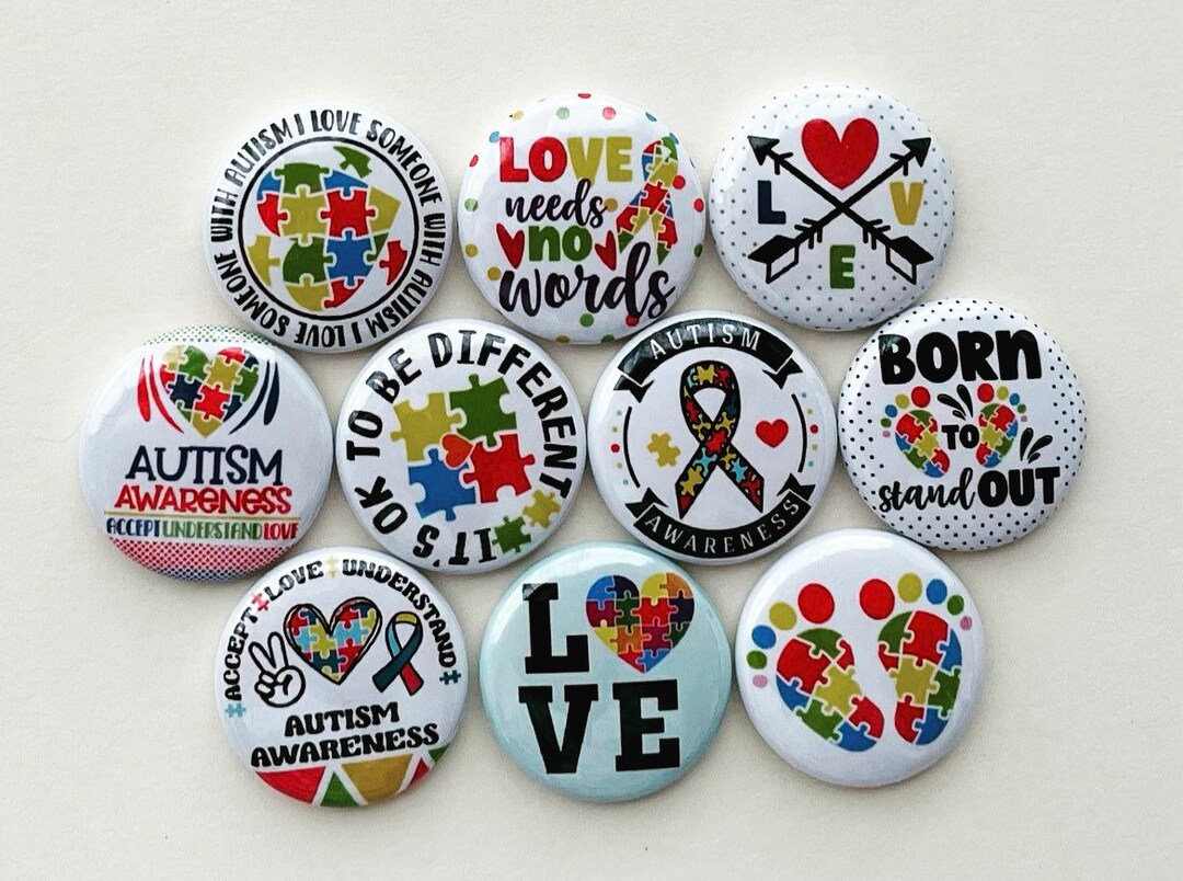 Autism Metal Pin Back Buttons Set of 10 - 1" Button Pins Awareness ...