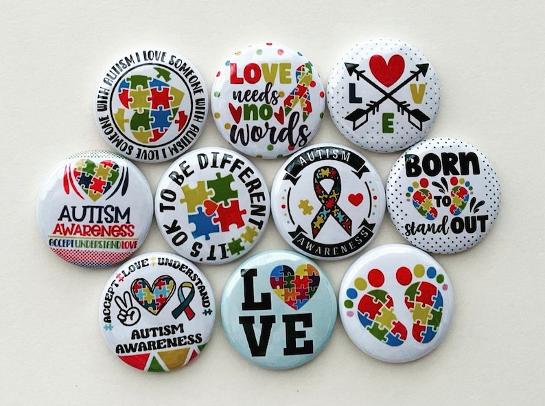 Autism Metal Pin Back Buttons Set of 10 - 1" Button Pins Awareness ...