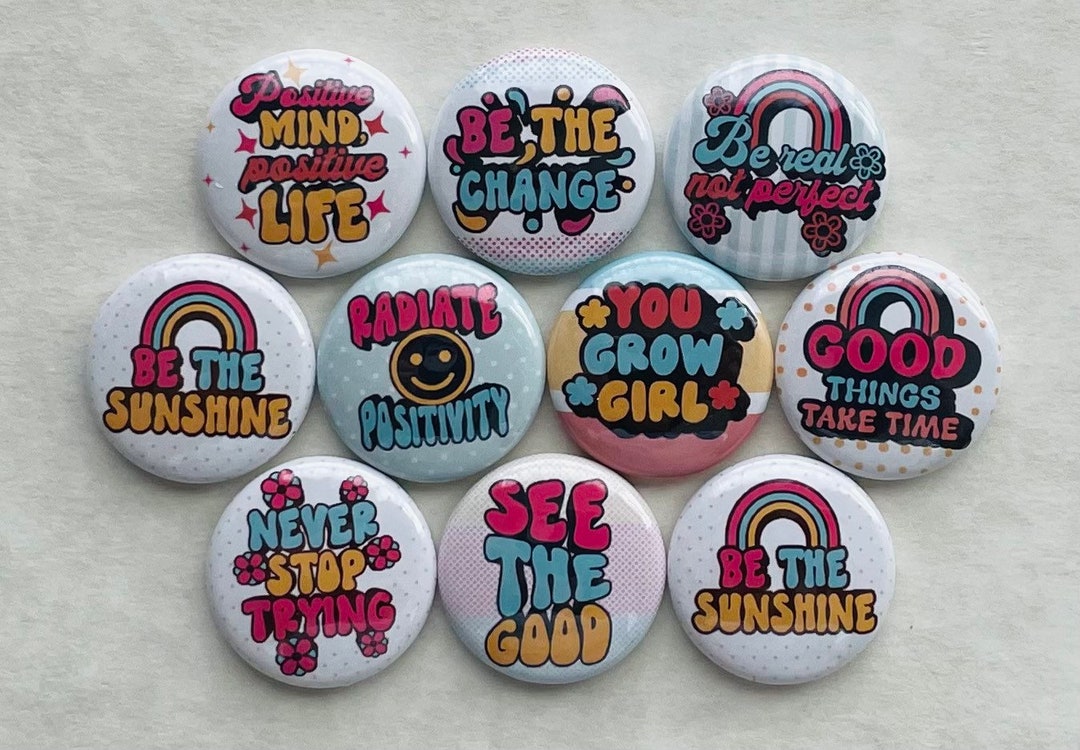 Retro Style Quotes Set of 10 - 1" Metal Pin Back Buttons Party Favor ...