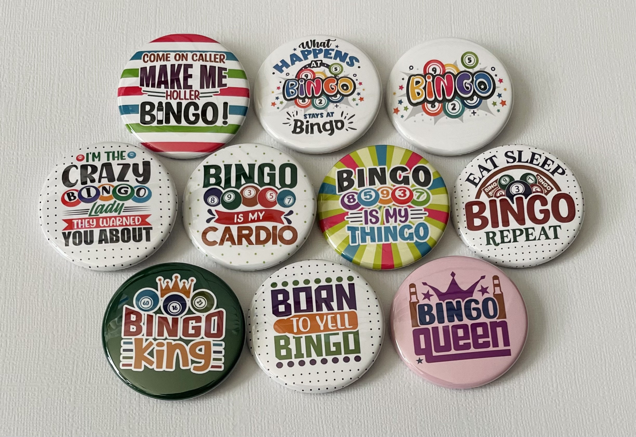 Bingo Button Pins Set of 10 - 1.25", 1.75", and 2.25” Metal Pin Back ...