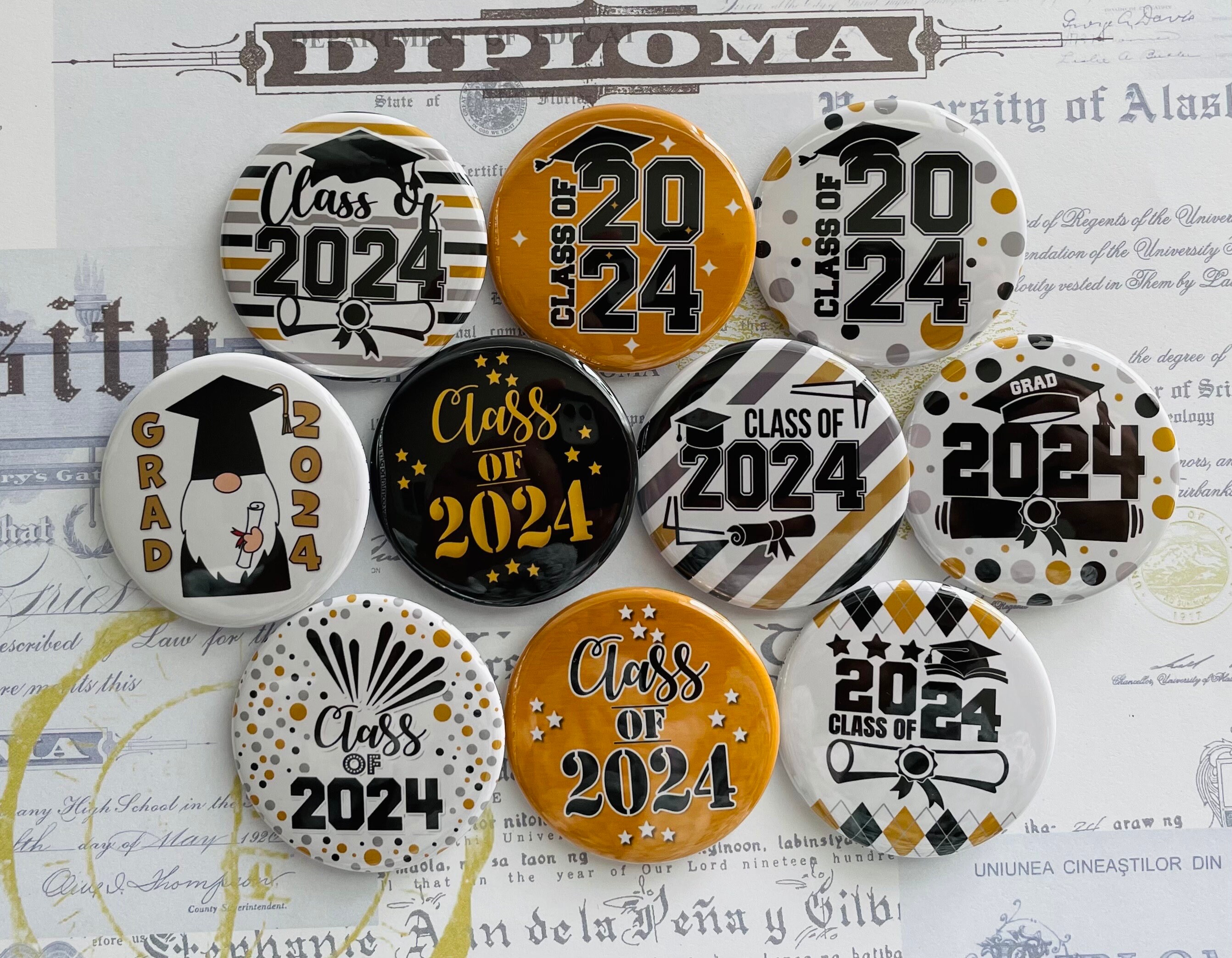 Graduation 2024 Set of 10 2.25, 1.75 Metal Pin Back Buttons Class of ...