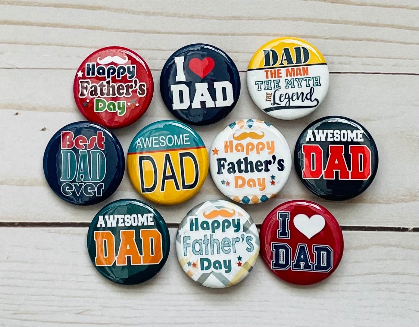 Father’s Day Set of 10 - 1.25" Metal Pin Back Buttons Gift Button Pins ...