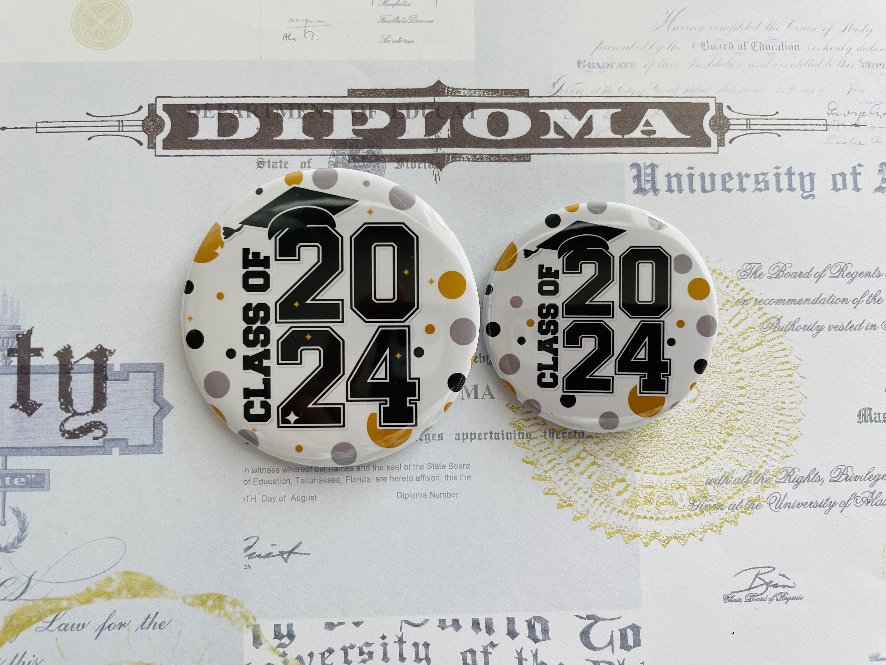 Graduation 2024 Set of 10 2.25, 1.75 Metal Pin Back Buttons Class of ...