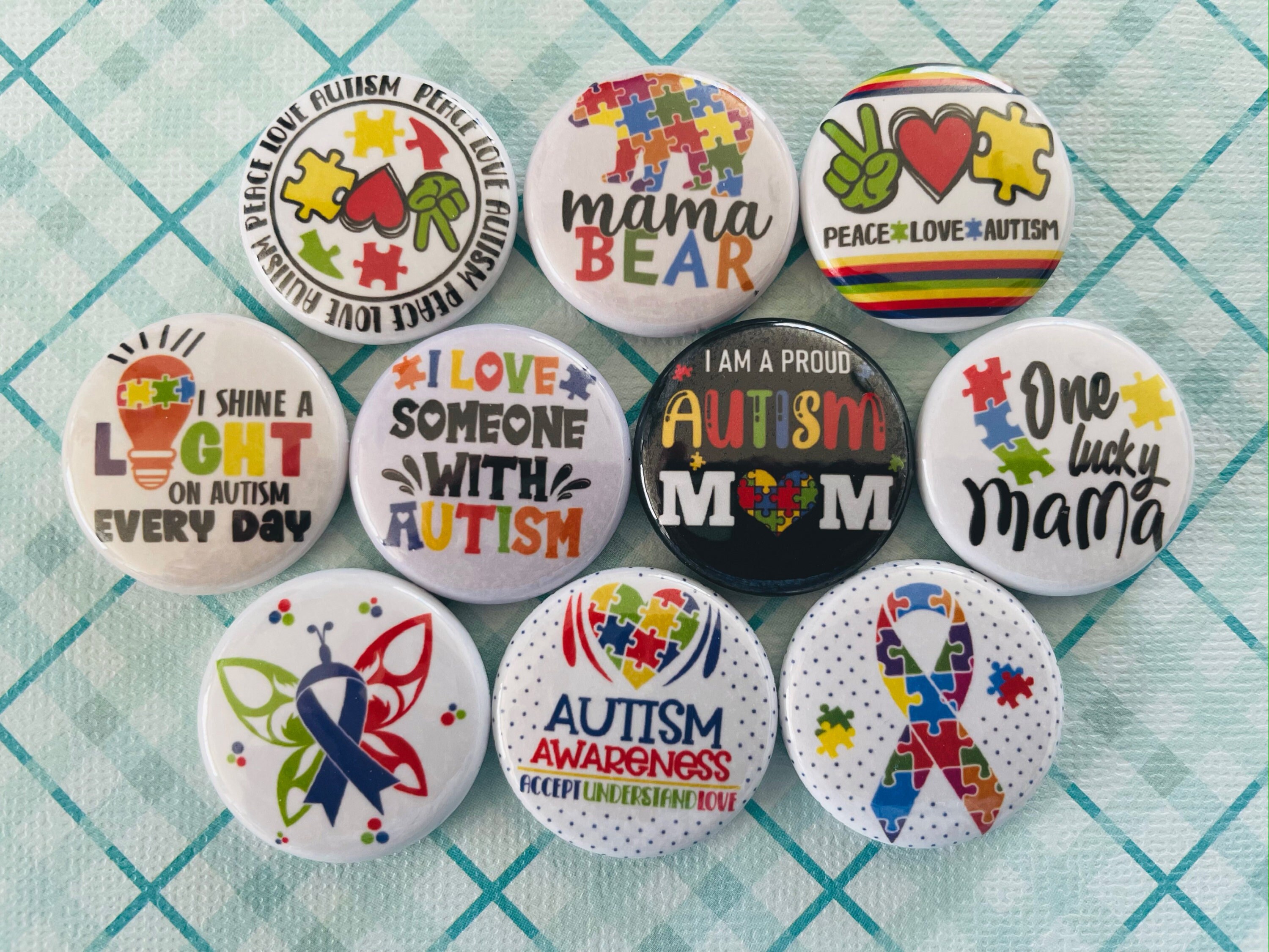 Autism Button Pins Set of 10 - 1" Metal Pin Back Buttons Awareness ...