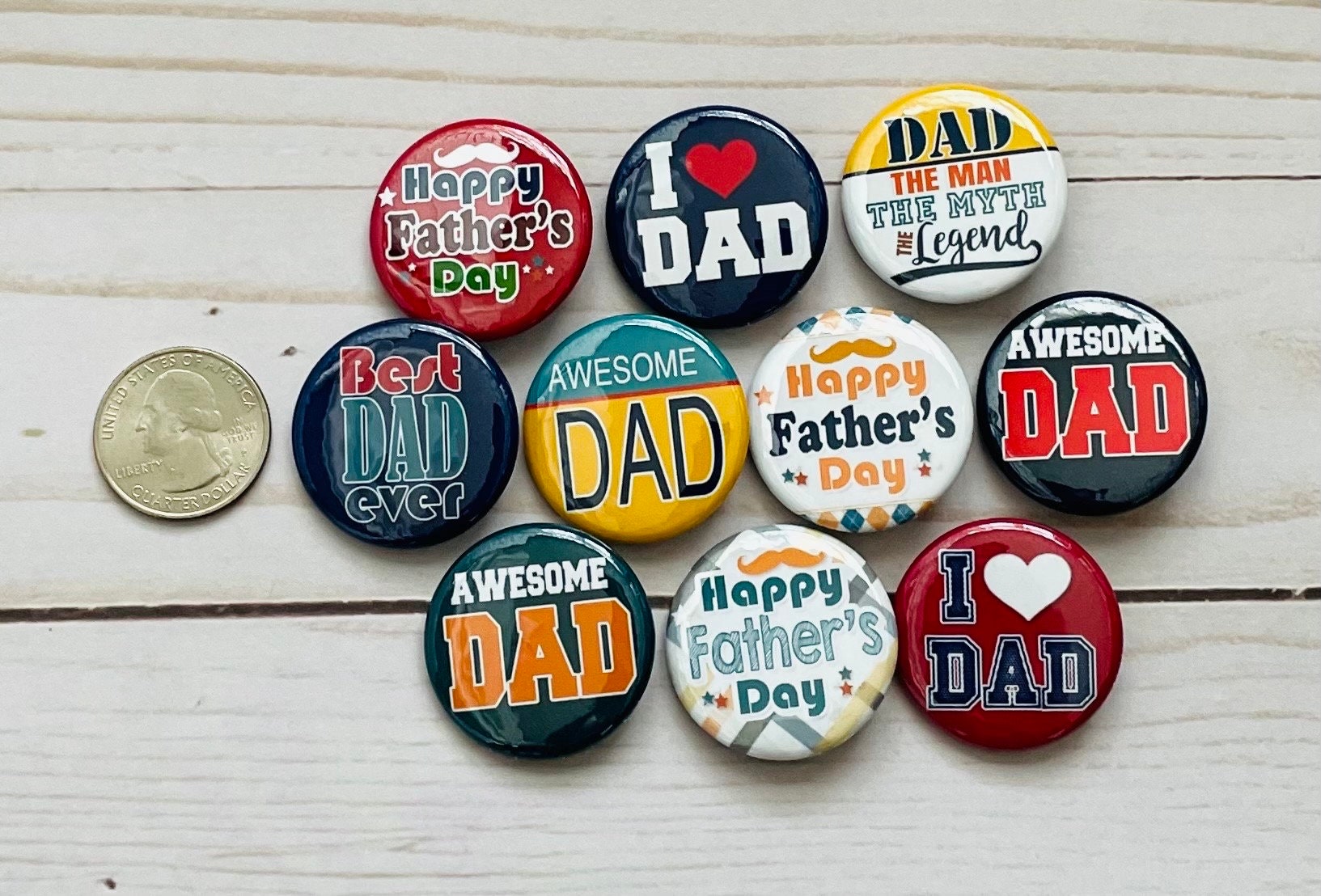 Father’s Day Set of 10 - 1.25" Metal Pin Back Buttons Gift Button Pins ...
