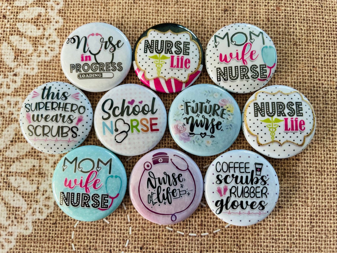 Set of 10 - 1" Metal Pin Back Buttons Nurse Health Professional Badge ...