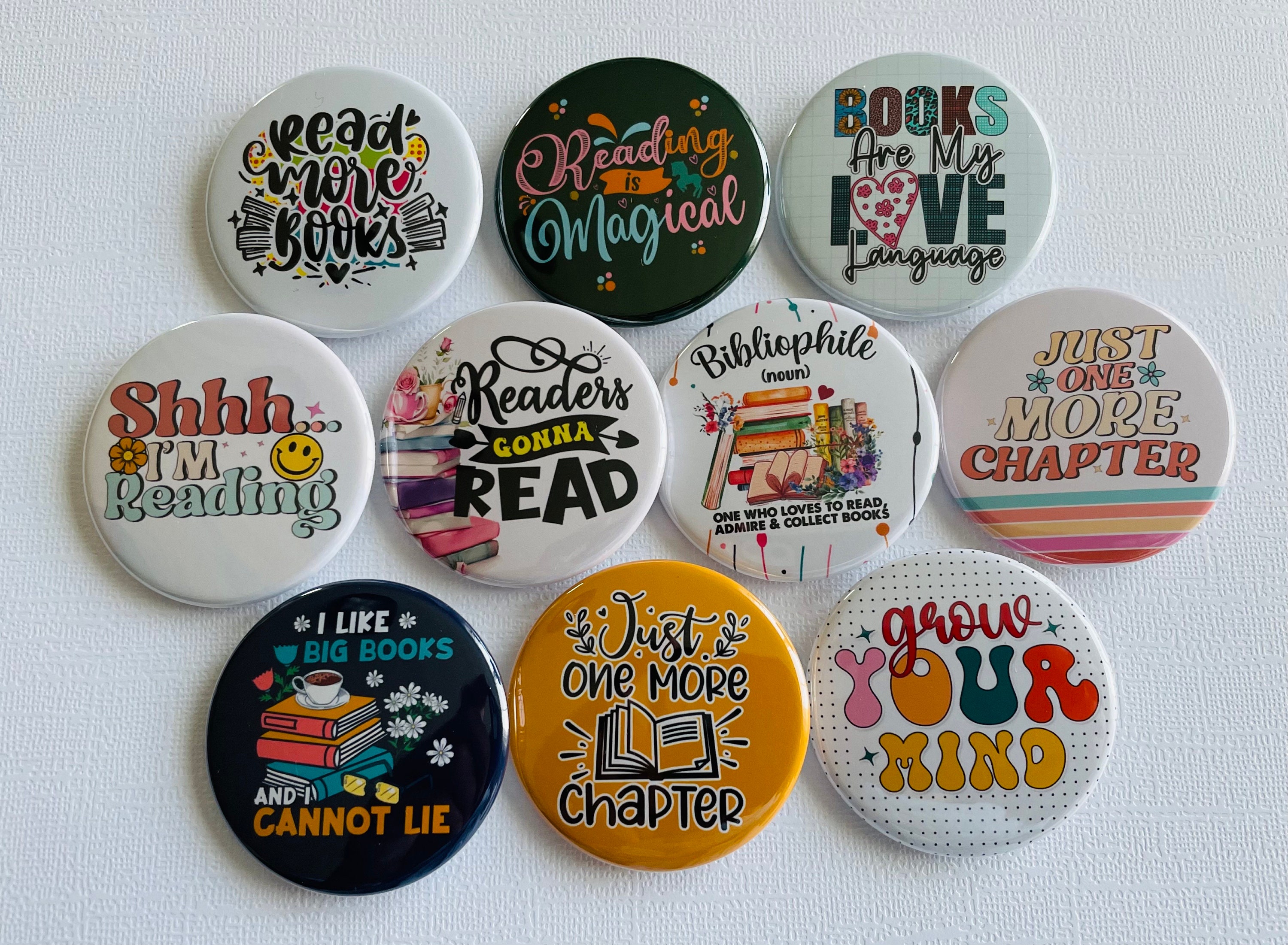 1.75” Book Lovers Button Pins Set of 10 - Pin Back Buttons Read More ...