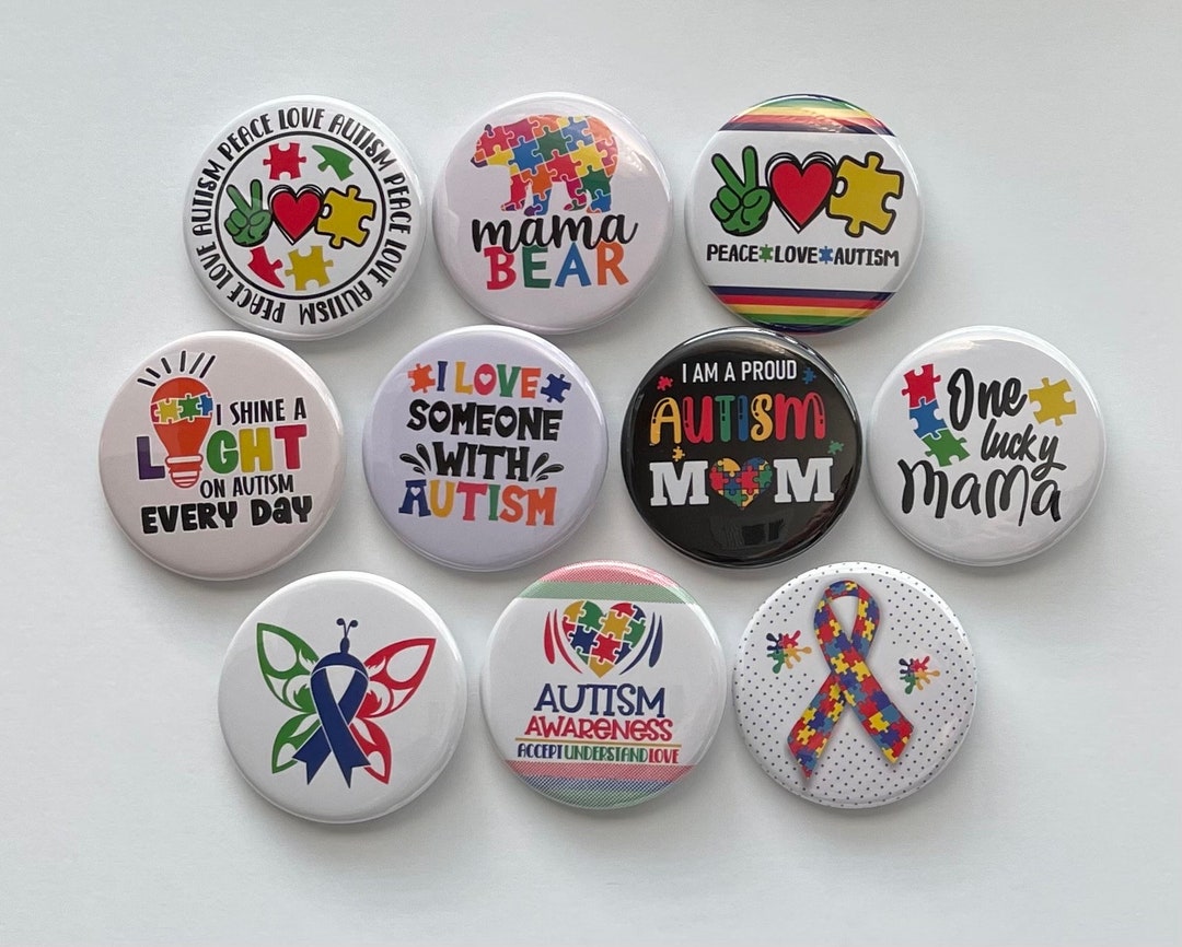 1.75” Autism Button Pins Set of 10 - Pin Back Buttons Proud Autism Mom ...