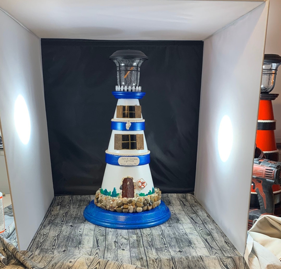 Solar Light-clay Pot Lighthouse-yard Art-made to Order-nautical Theme ...