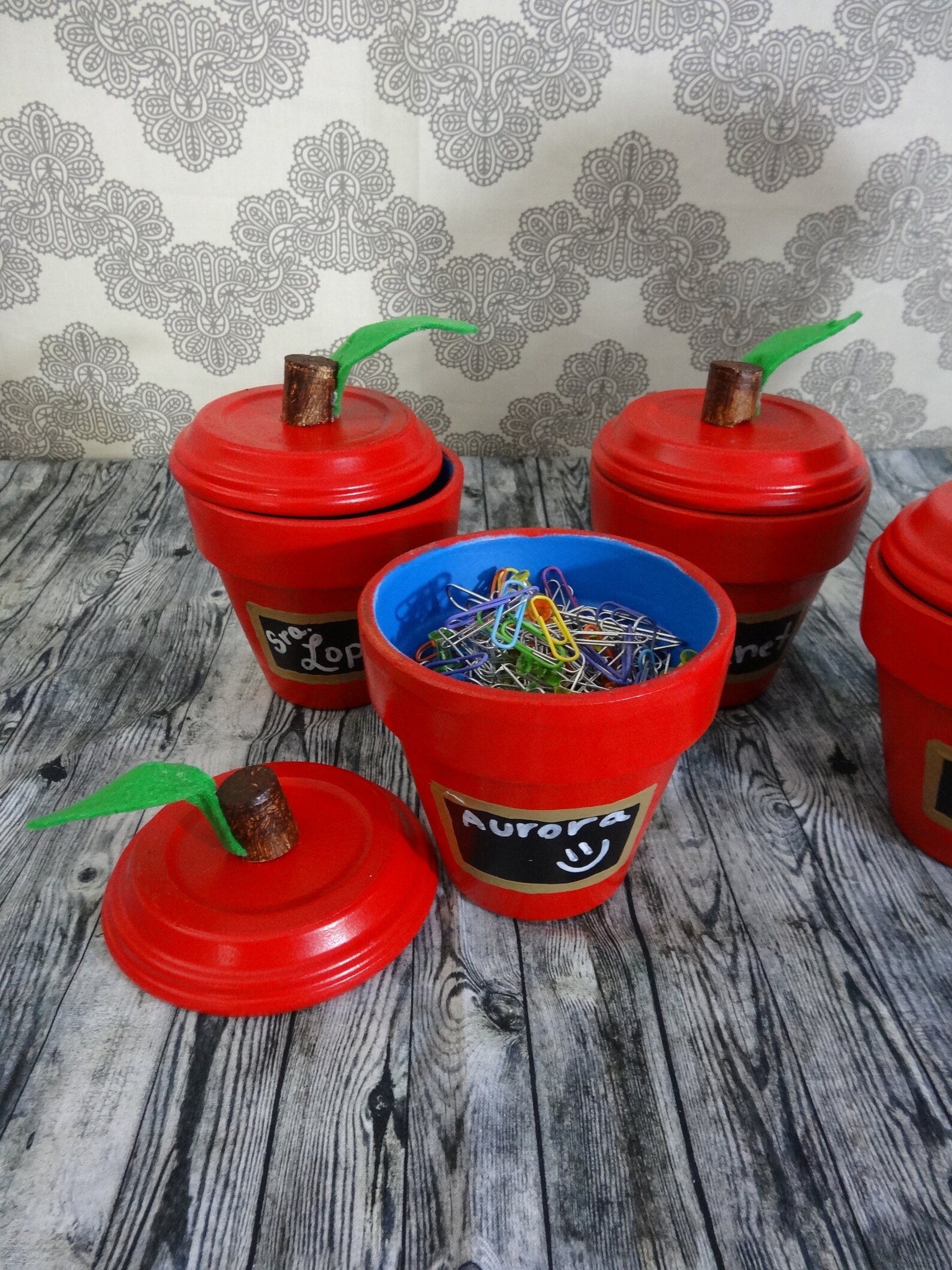 Candy Apple Jar; Clay Pot Candy Jar; Teacher Gift; Candy Jar, Apple ...