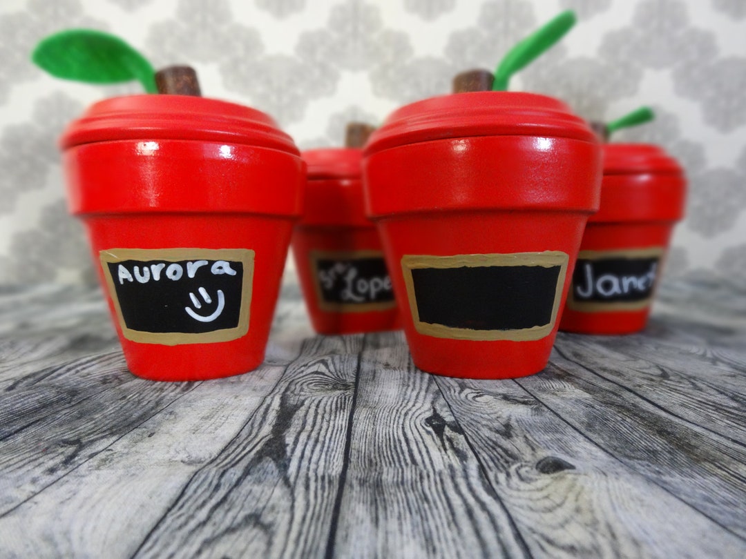 Candy Apple Jar; Clay Pot Candy Jar; Teacher Gift; Candy Jar, Apple ...