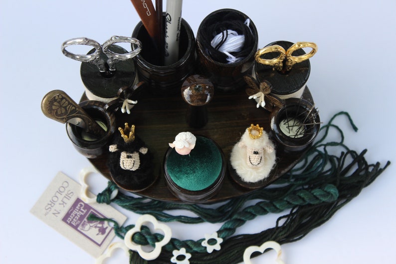 Wood Sheep Organizer Caddy Needle Minder Pin Cushion Scissors Holder ...