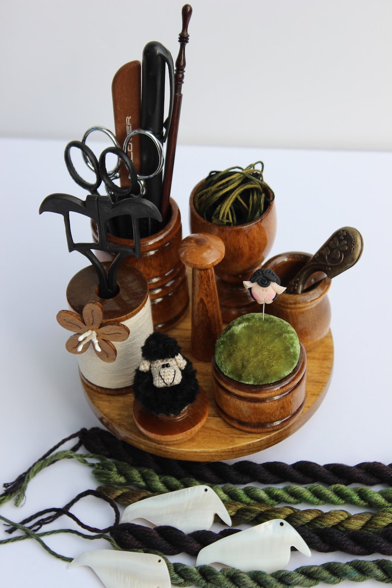 Wooden Sheep Organizer Caddy Needle Minder Pin Cushion Scissors Holder ...