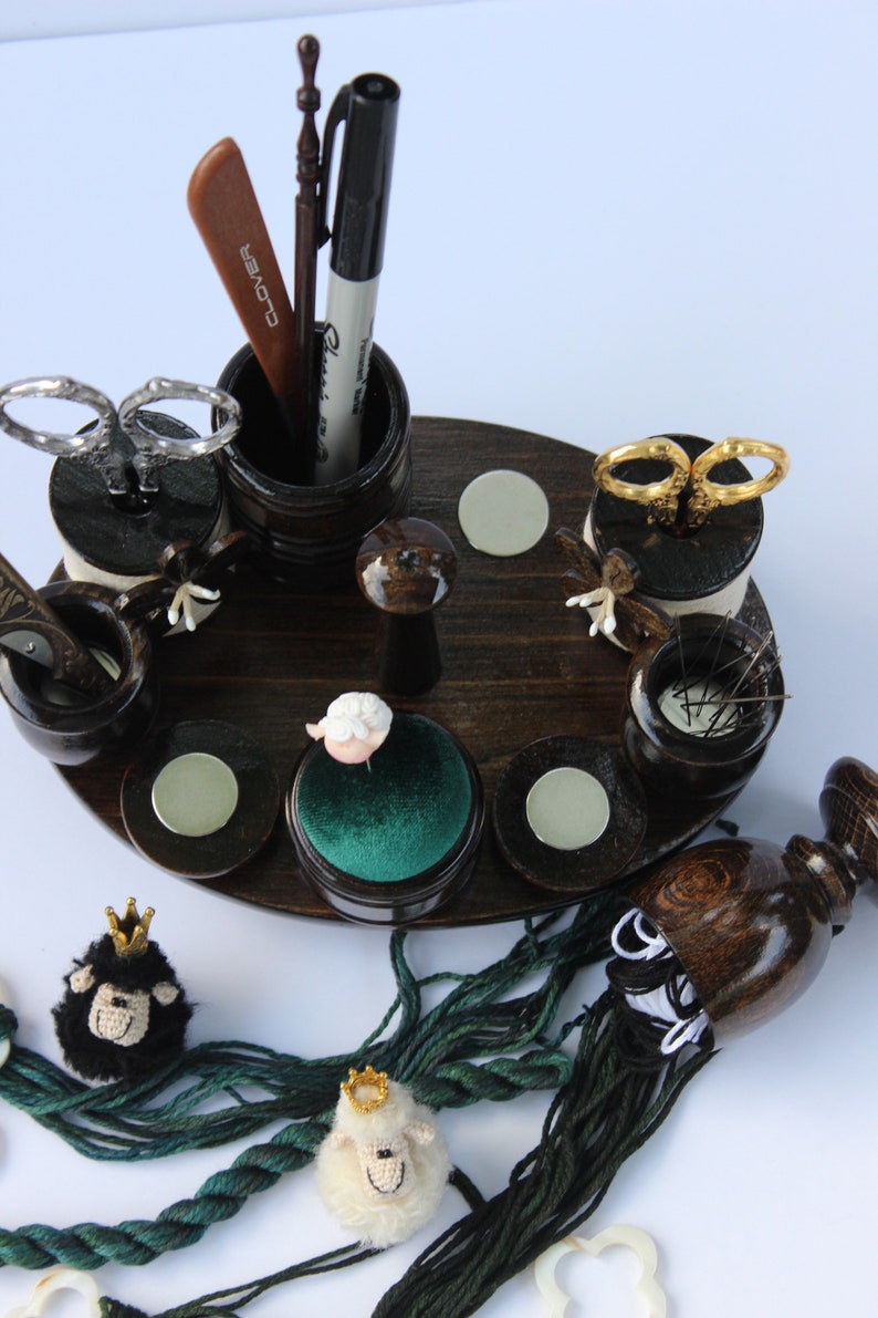Wood Sheep Organizer Caddy Needle Minder Pin Cushion Scissors Holder ...