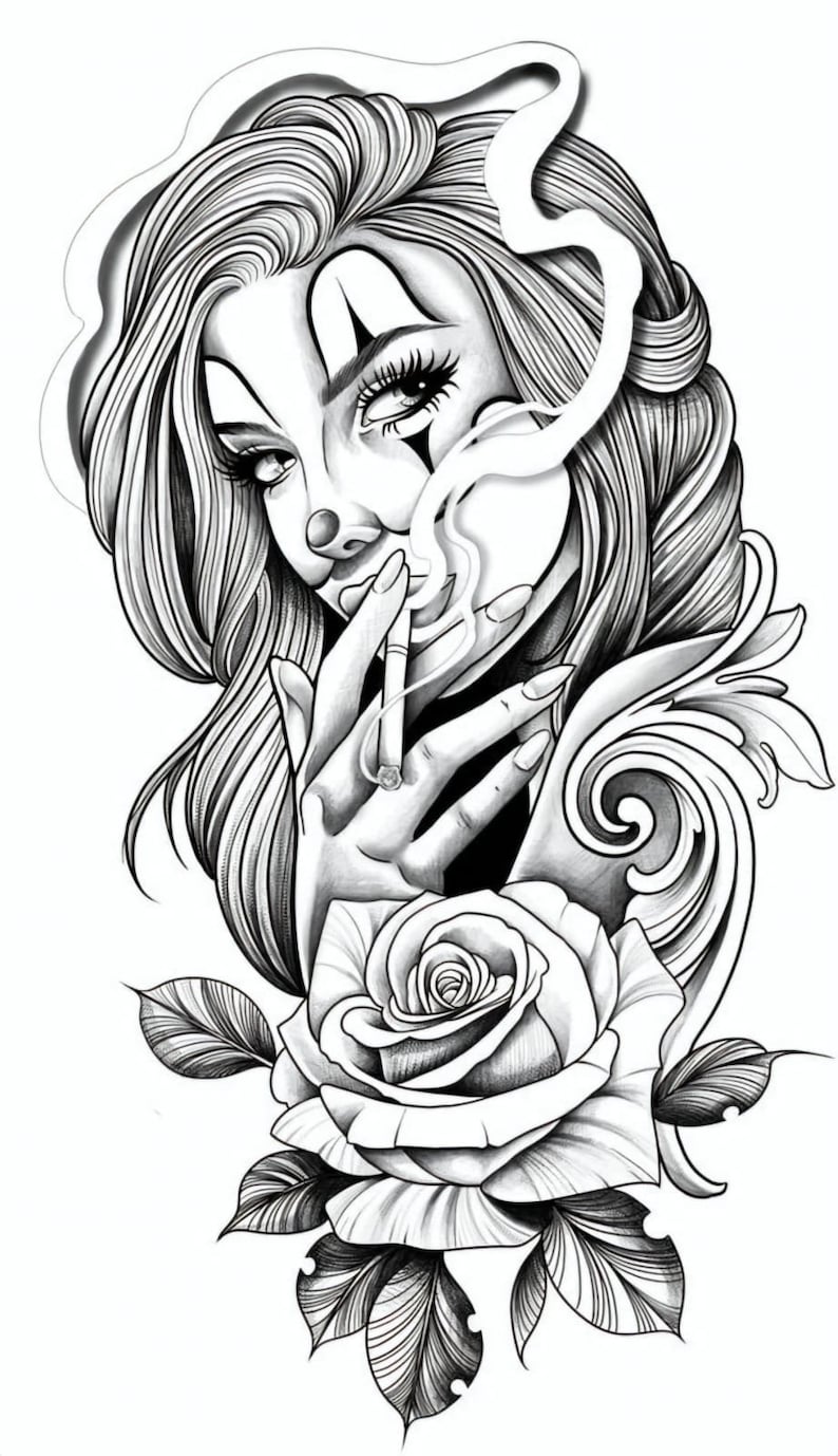 Chicano Clown Tattoo Girl Smoking Art Poster - Etsy