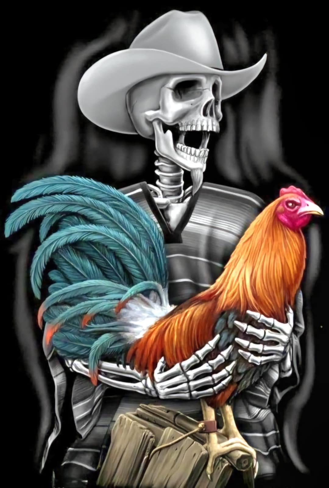 Skeleton Cowboy W Rooster Art Poster - Etsy