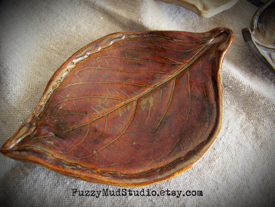 Handmade Pottery Leaf Trinket Dish Pottery Teabag Holder Nature Themed ...
