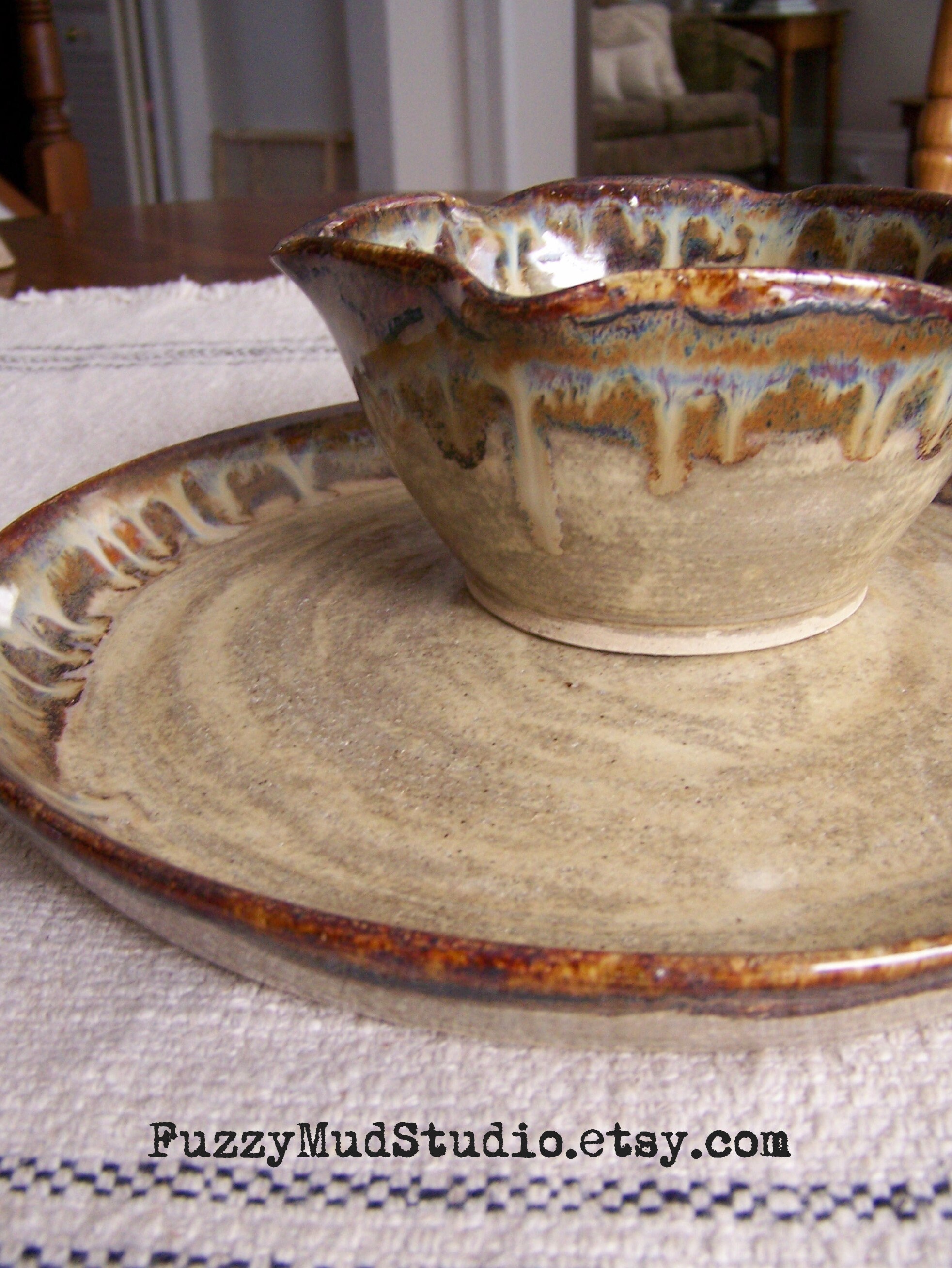 Handmade Pottery Dip and Plate Set Pottery Serving Set Earth Tone ...