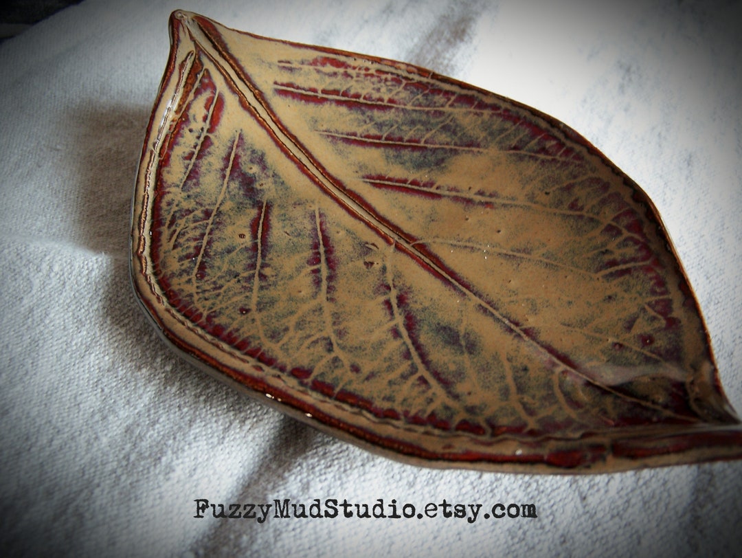 Handmade Pottery Leaf Trinket Dish Pottery Teabag Holder Nature Themed ...