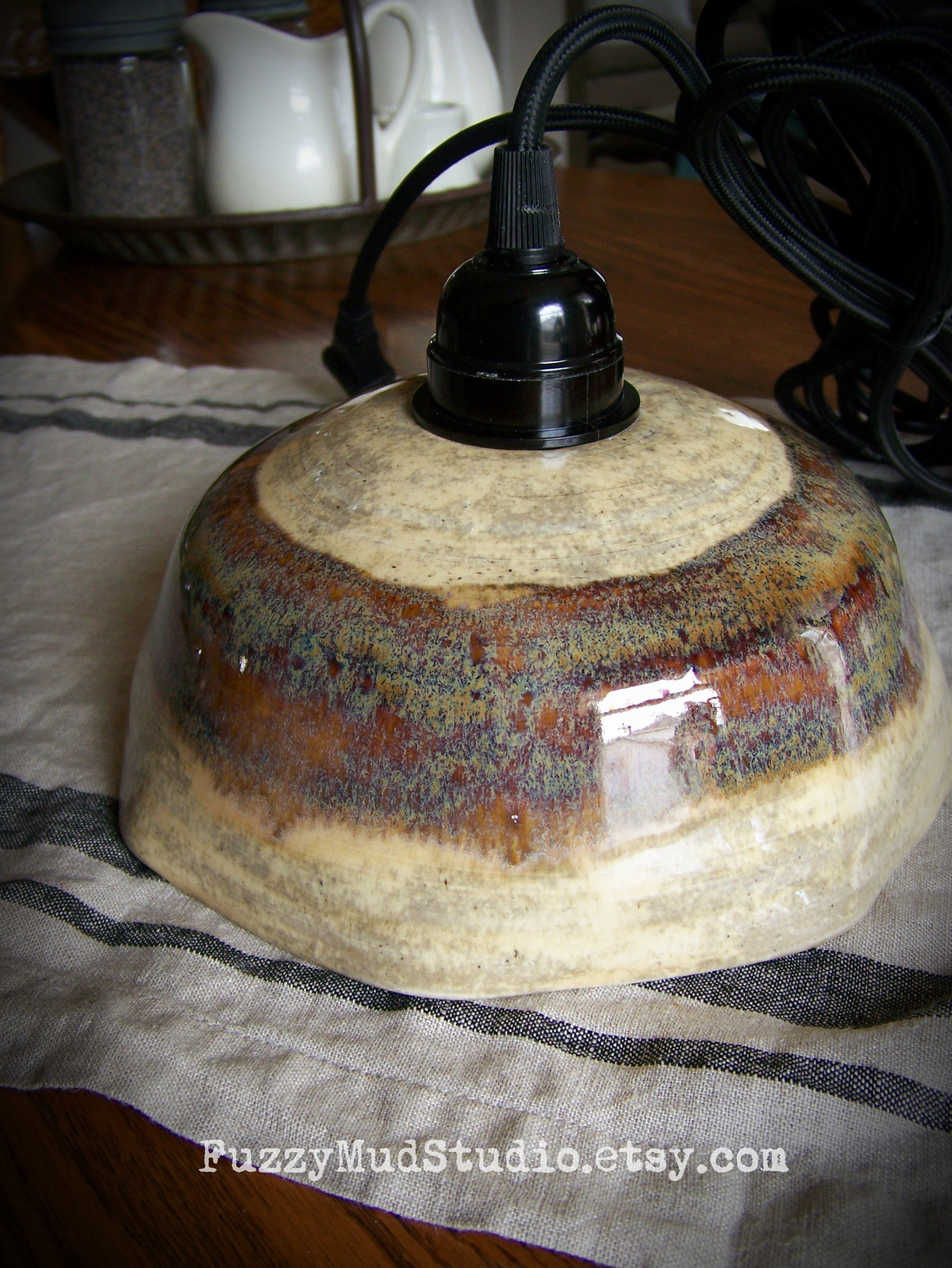 Handmade Pottery Hanging Pendant Light Vintage Style Handmade Pottery ...