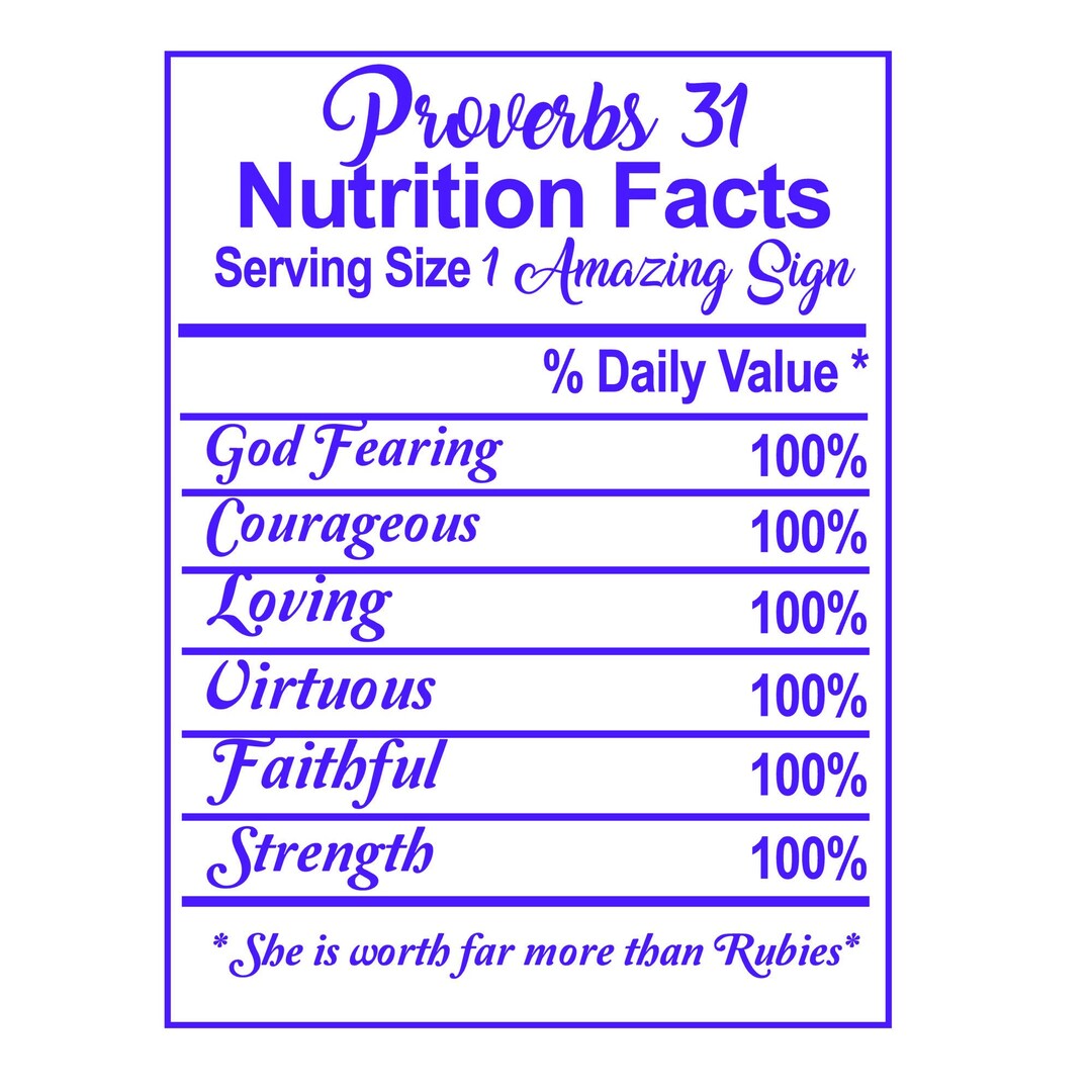 Proverbs 31 Nutrition Facts SVG PNG JPEG Silhouette Cricut Cutter ...