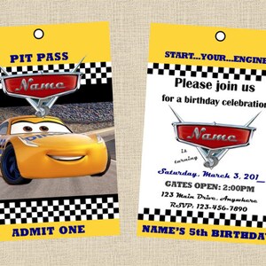 Cars Pit Pass Birthday Invitation - Etsy