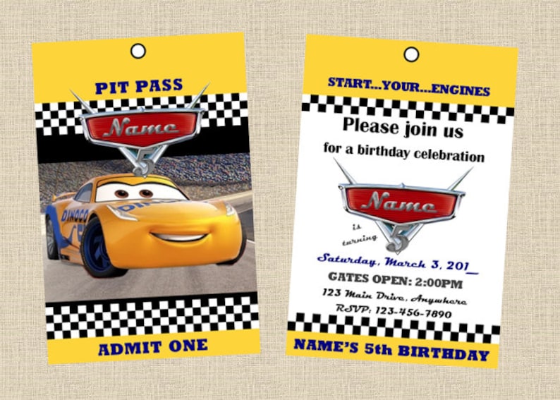Cars Pit Pass Birthday Invitation - Etsy