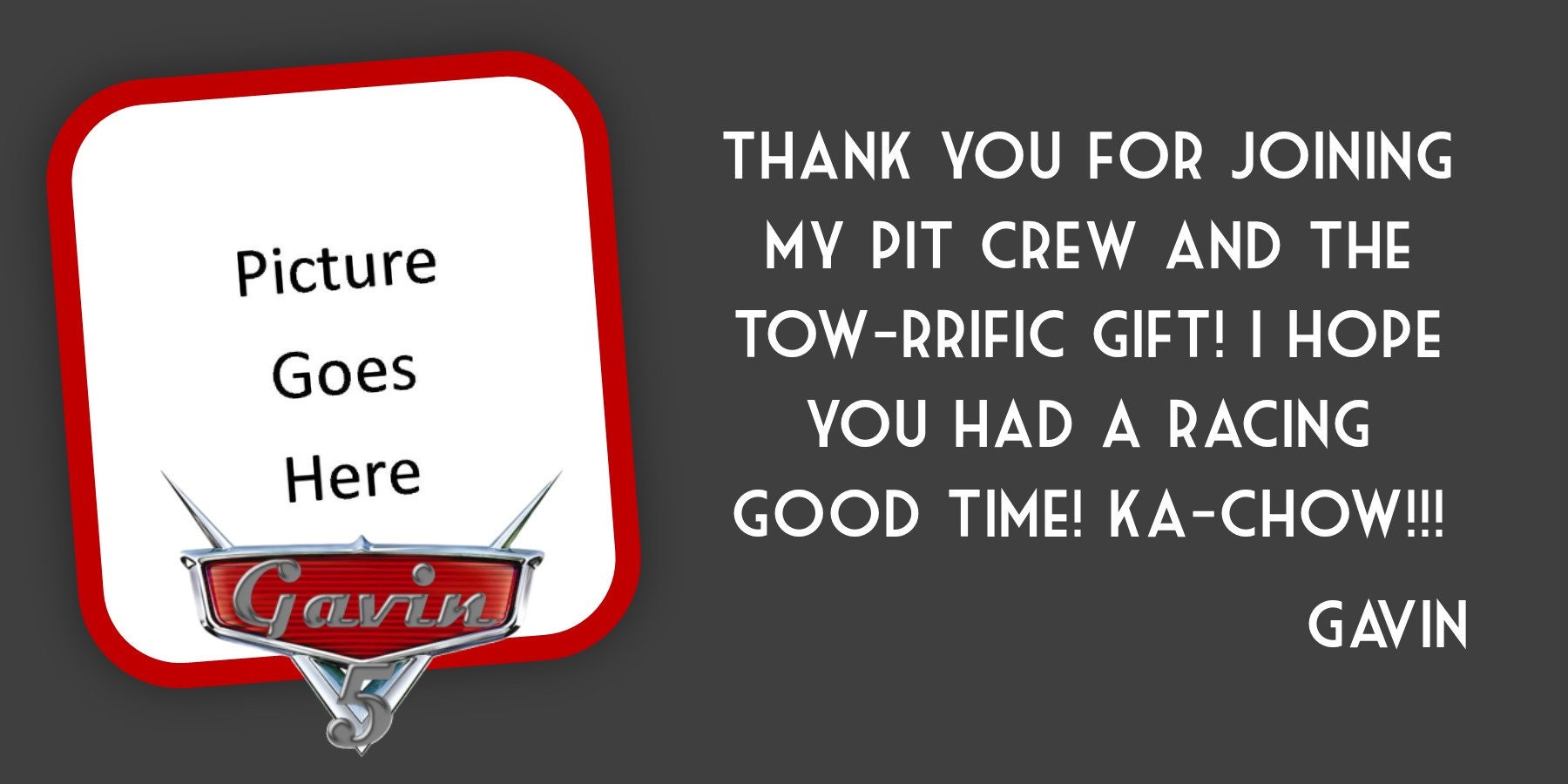 Cars Personalized License Plate Thank You Card - Etsy