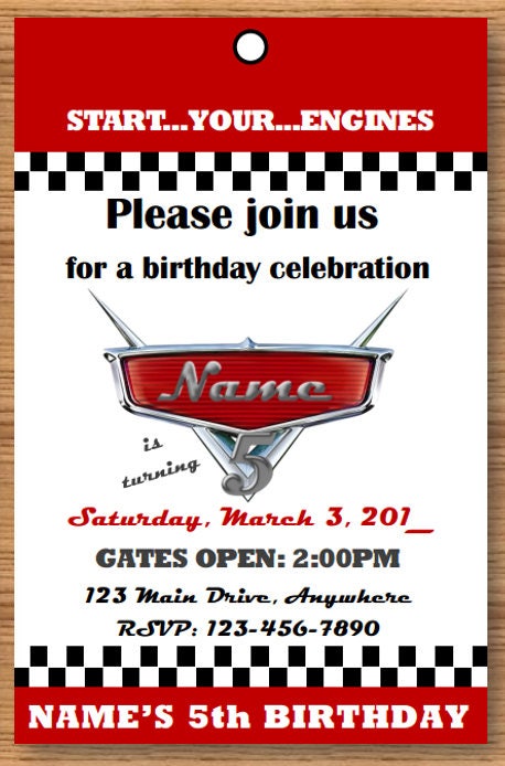 Cars Pit Pass Birthday Invitation - Etsy