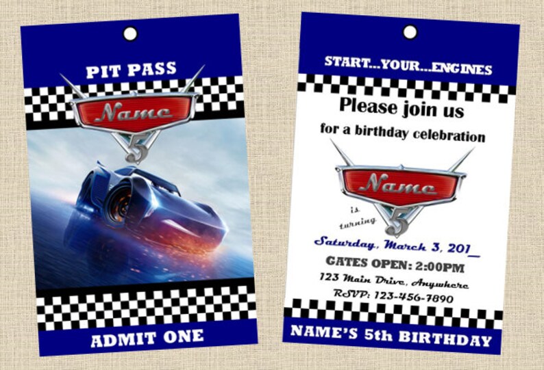 Cars Pit Pass Birthday Invitation - Etsy