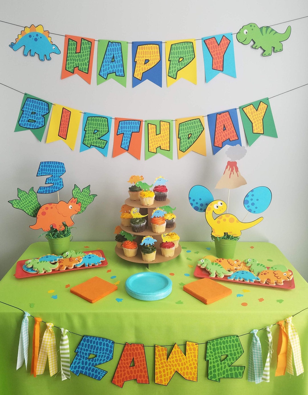 Dino-mite Dinosaur Party Happy Birthday Banner - Etsy