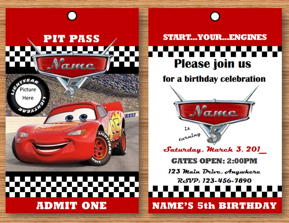 Cars Pit Pass Birthday Invitation - Etsy