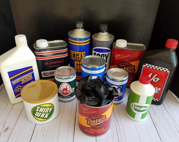 Rusteze Cars Racing Labels Rusty Oil Tin Can Party Themed Prints Set of ...