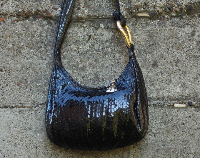 80s Black Python Snakeskin Shoulder Bag Morris Moskowitz Vintage ...