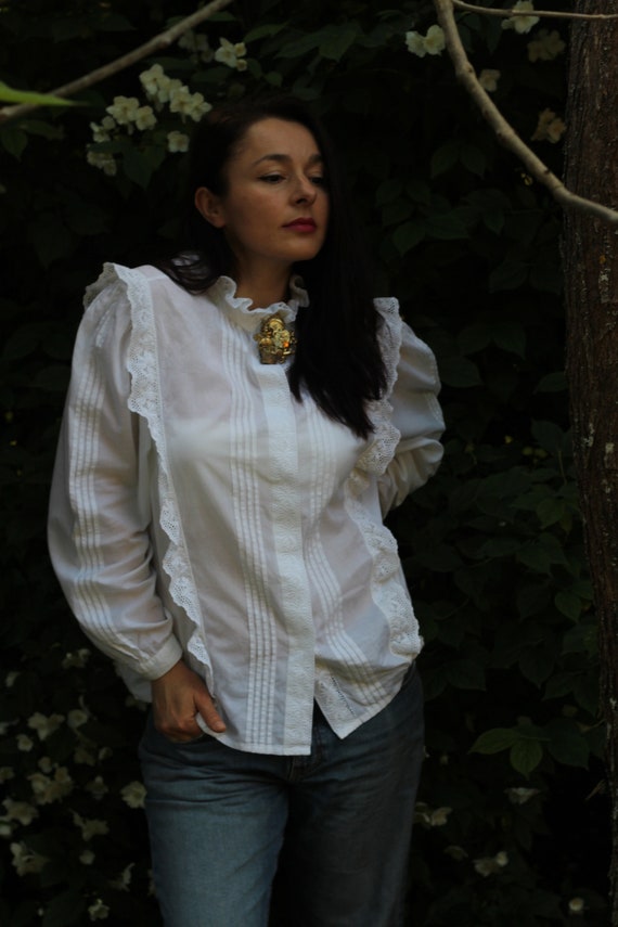 Vintage Victorian Blouse embroidered Puff sleeve Trad… - Gem