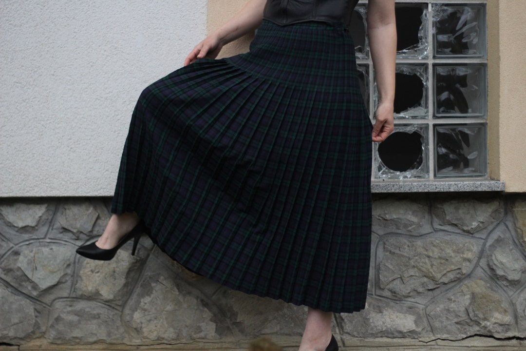 Vintage Plaid Pleated Skirt Midi Length A Line Cable Car Clothiers ...