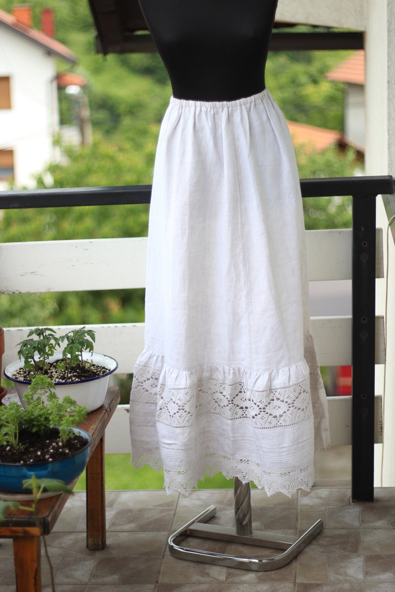 Vintage Austrian Linen Skirt Crochet Trim Lace Petticoat - Etsy