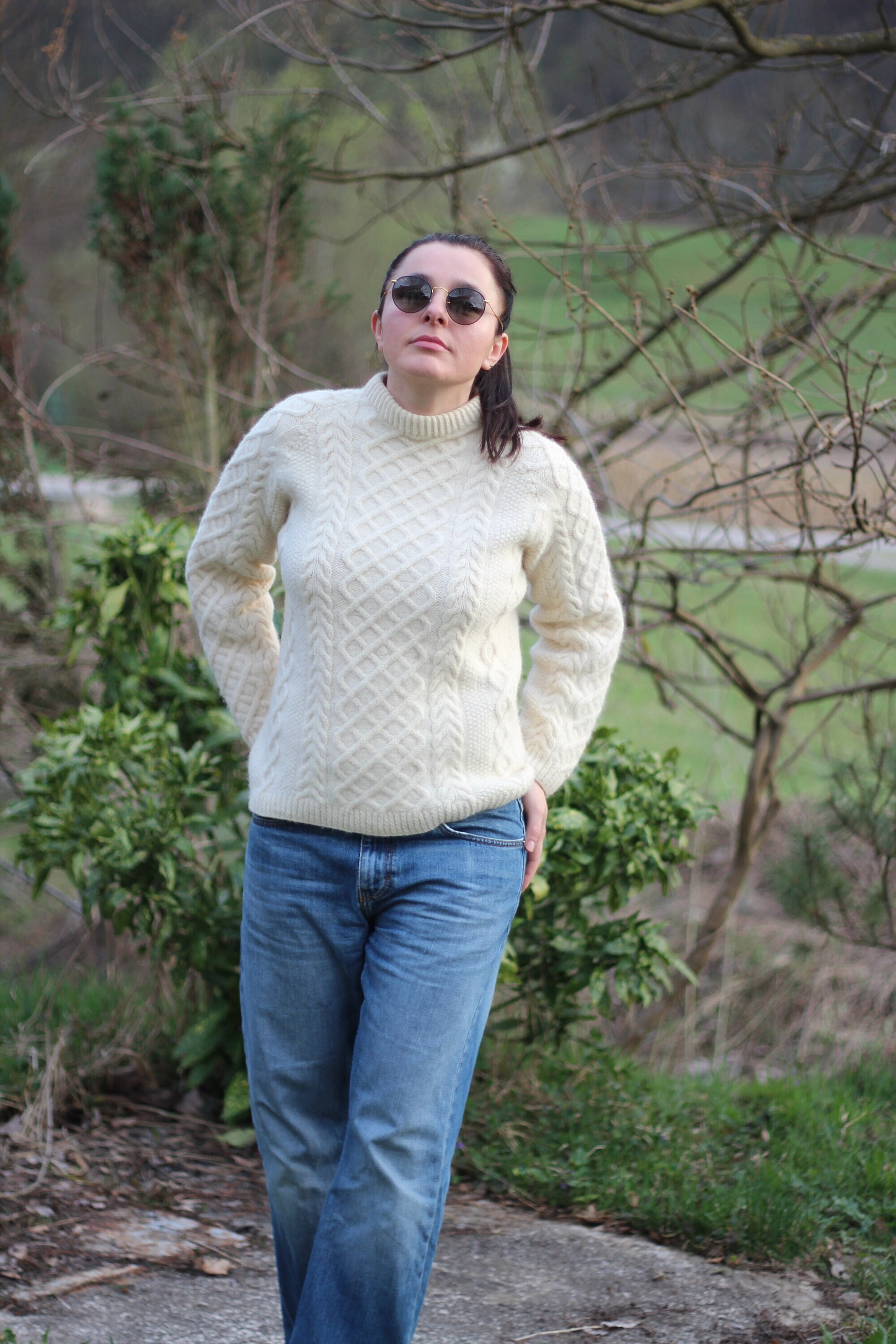 Vintage Fishermen Sweater Handmade Pure Wool Aran Traditional Sweater ...