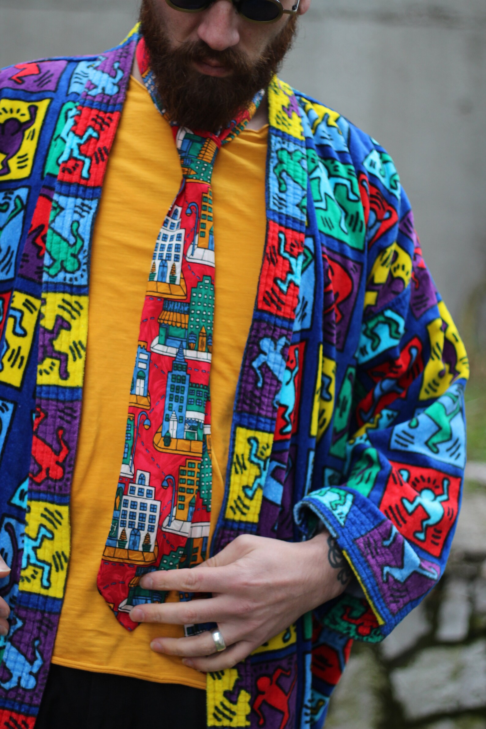 Vintage 90s Colorful Tie With Buildings Print From Silk - Etsy