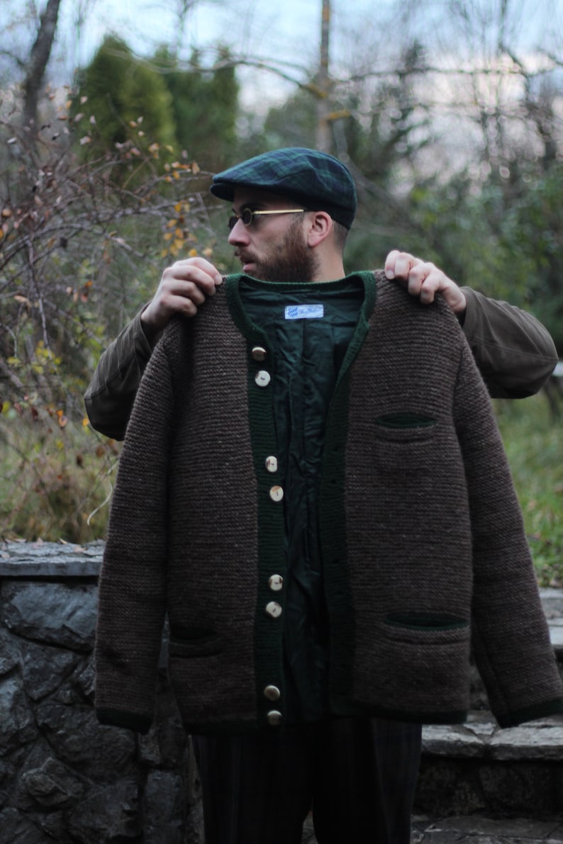 Vintage Men Rustic Sweater Theo Huber Trachten Cardigan Bavarian Folk ...