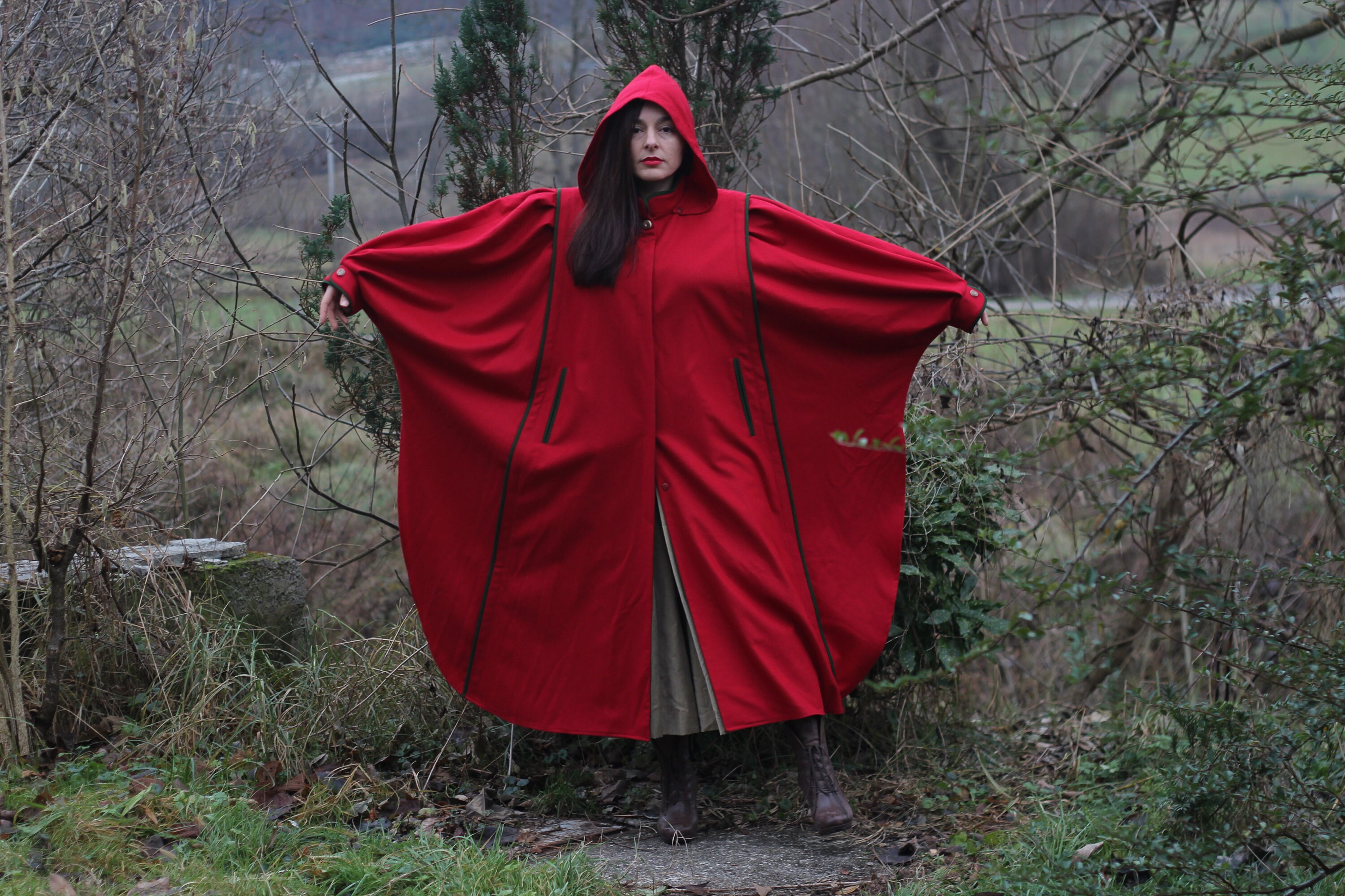Vintage Red Wool Cape With Hoodie Red Riding Hood Traditional Folk ...