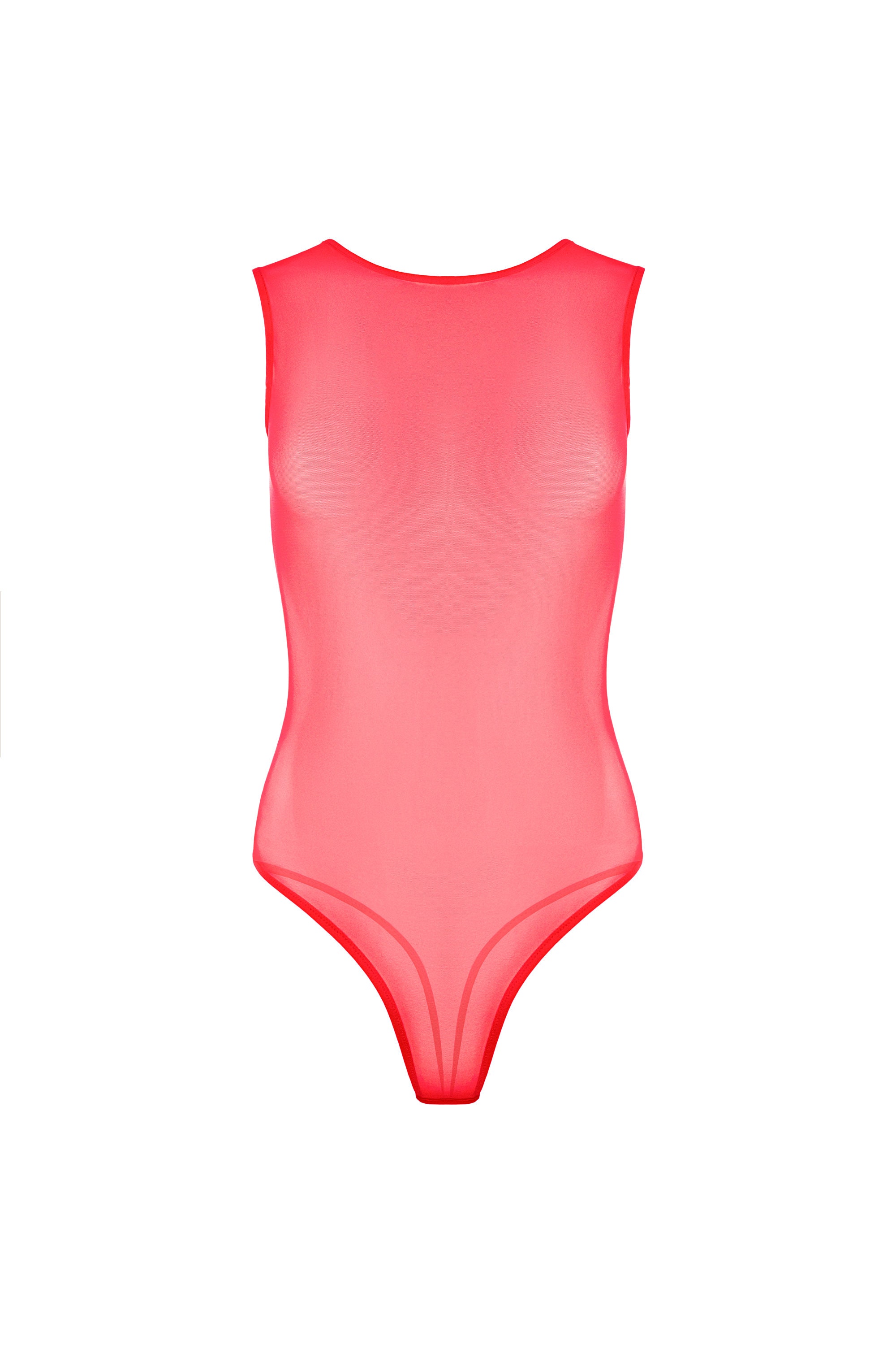 See Through Bodysuit, Red Sheer Mesh Bodysuit, Fishnet Bodysuit, Sexy ...