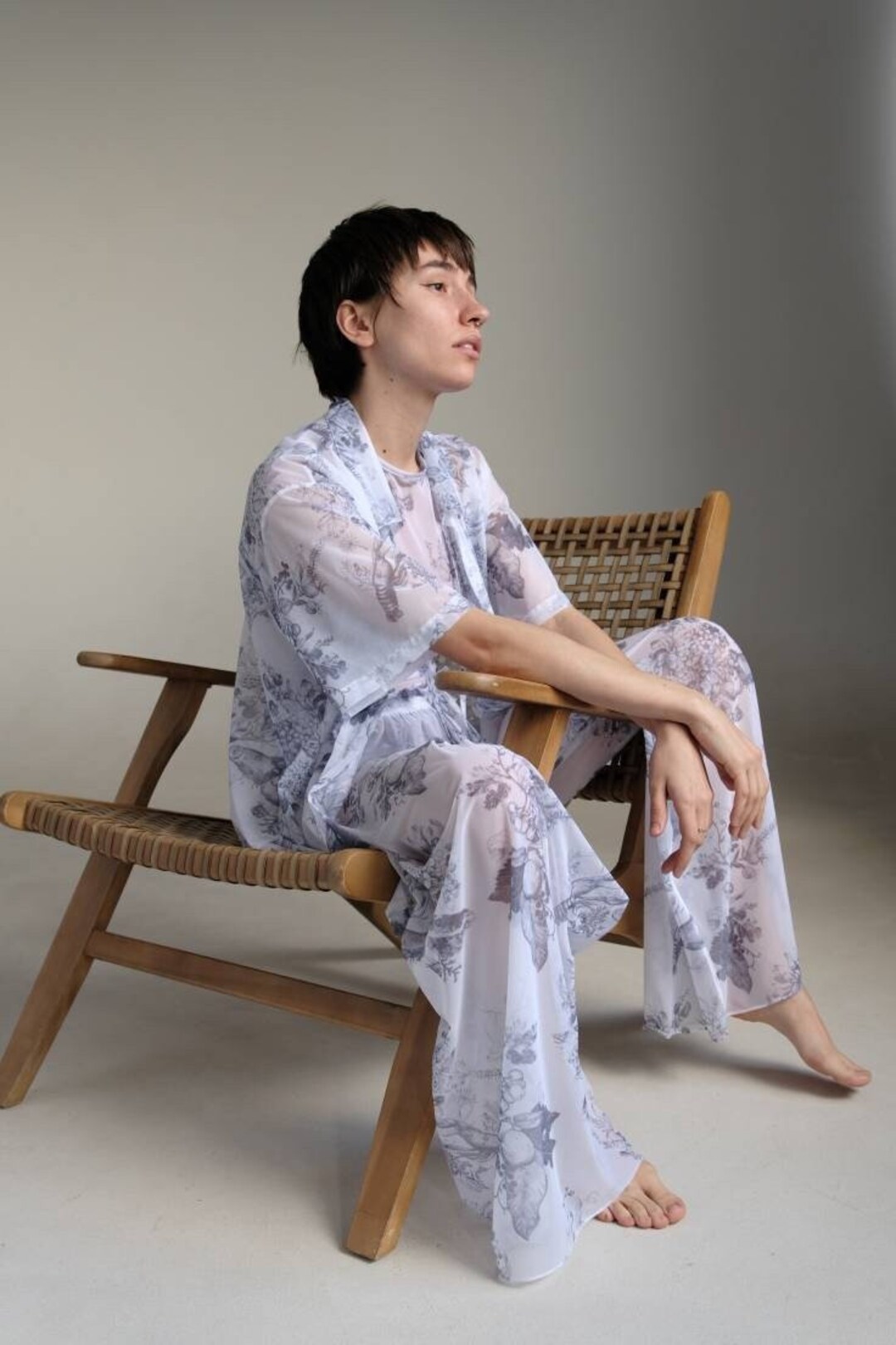 Sheer Mesh Suit, Printed Costume Sheer Palazzo Pants and Shirt, Mesh ...