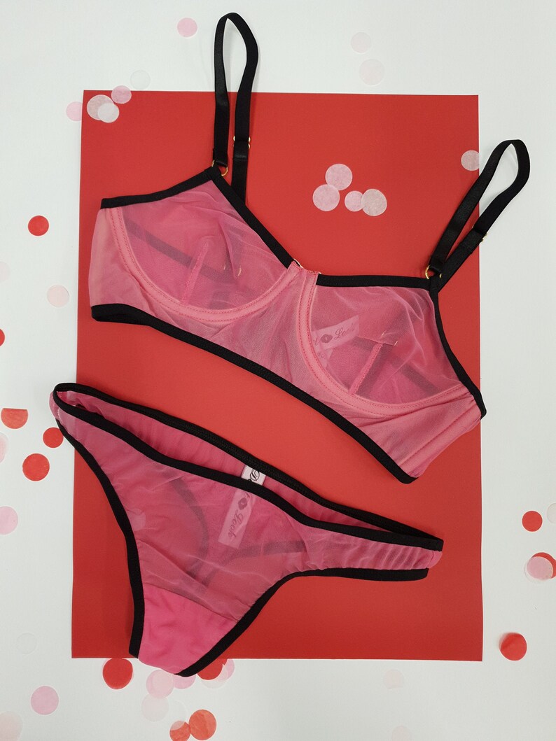 Sexy Sheer Mesh Lingerie Set With Undewhire Bra And Thong Etsy Uk