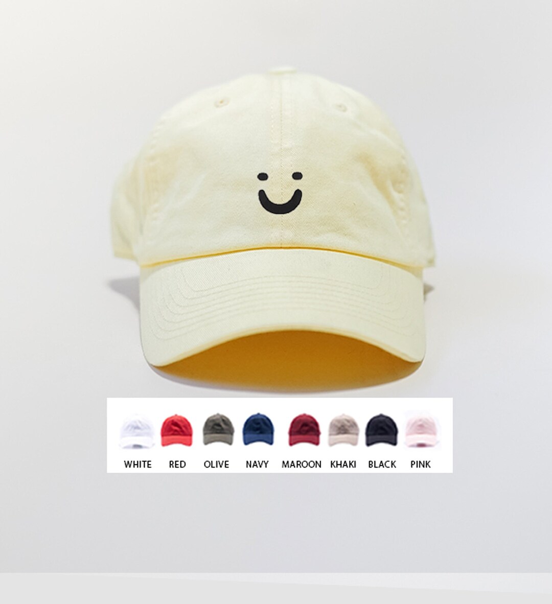 Smiley Face Embroidered Hat / Smiley Face Dad Cap / Custom Embroidered ...