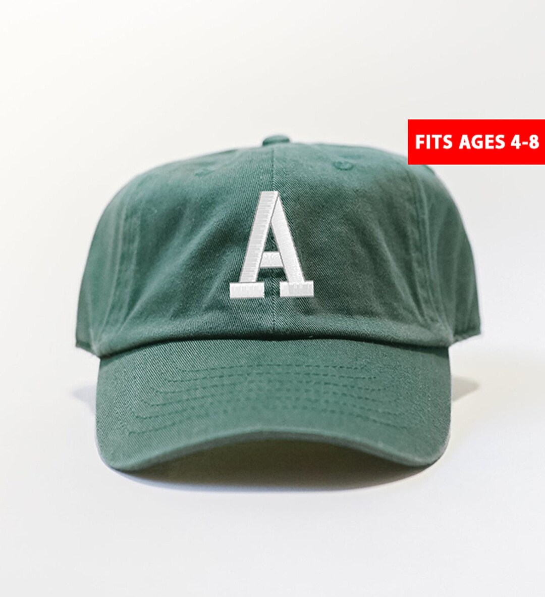 Hunter Green Youth Initial Hat / Initials A-Z Monogram Embroidered Hats ...