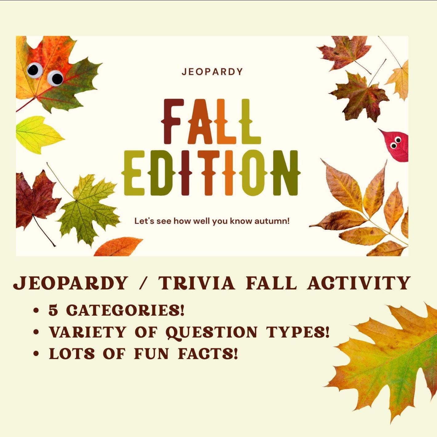 Fall Jeopardy / Trivia: Classroom Activity, Winter Lesson, & Fun Time ...