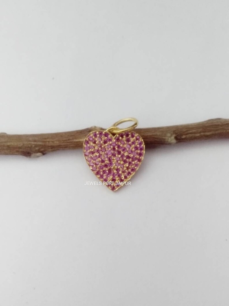 14k Gold Ruby Heart Charm Diamond Heart Necklacegold Heart - Etsy